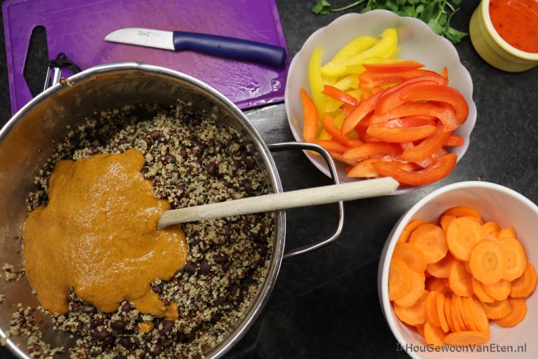 Quinoa bowl met mango en vegetarische gegrilde stukjes | Ik hou gewoon ...