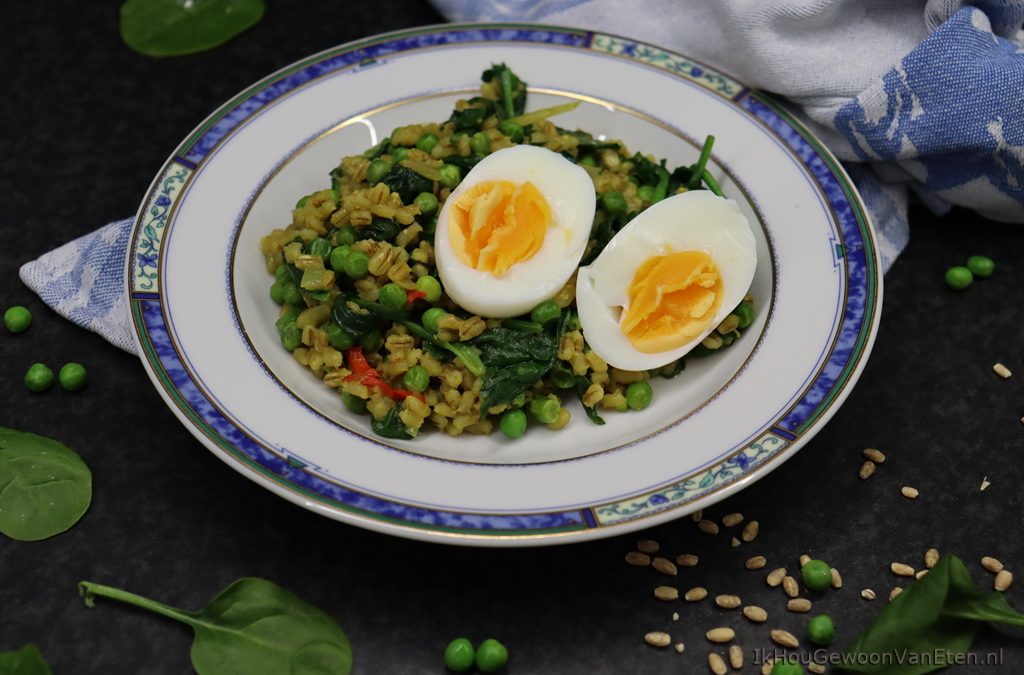 Parelgerst met erwtjes en spinazie | Ik hou gewoon van eten