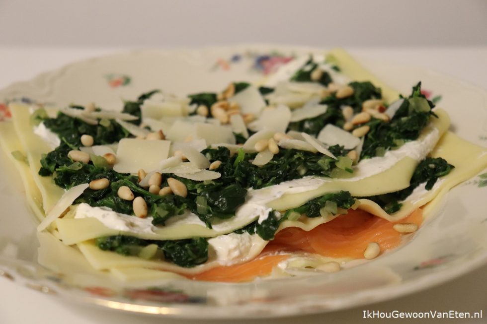 Open lasagne met spinazie en gerookte zalm - Ik hou gewoon van eten